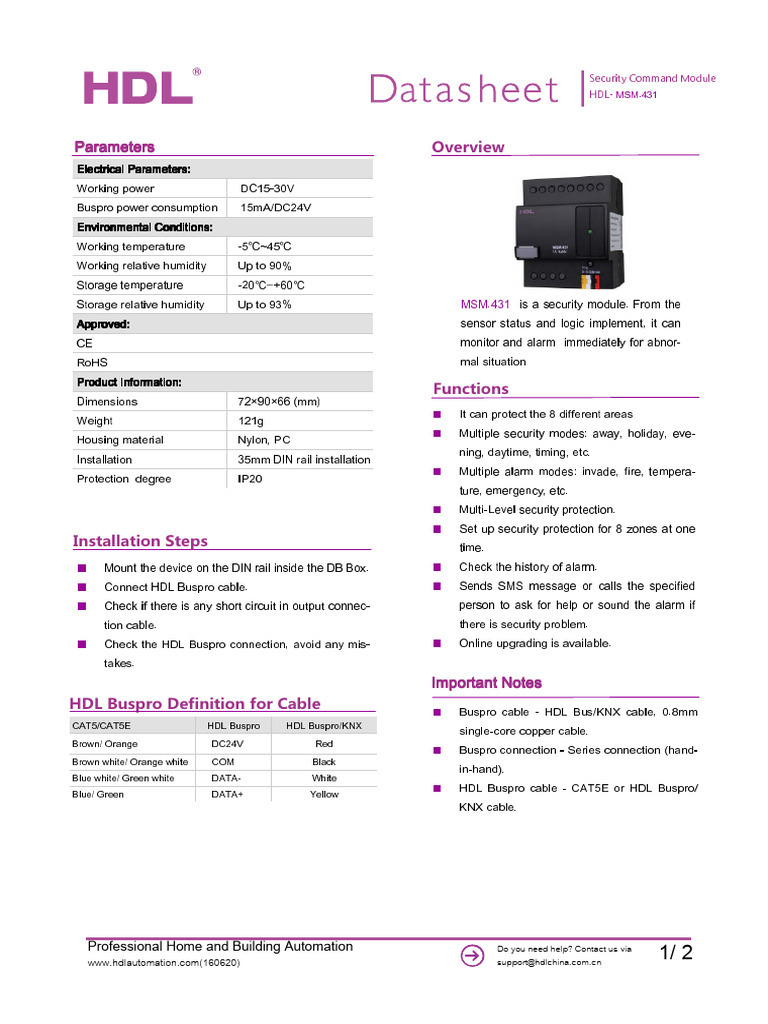 HDL-MSM-431 | PDF | Building Automation | Manufactured Goods