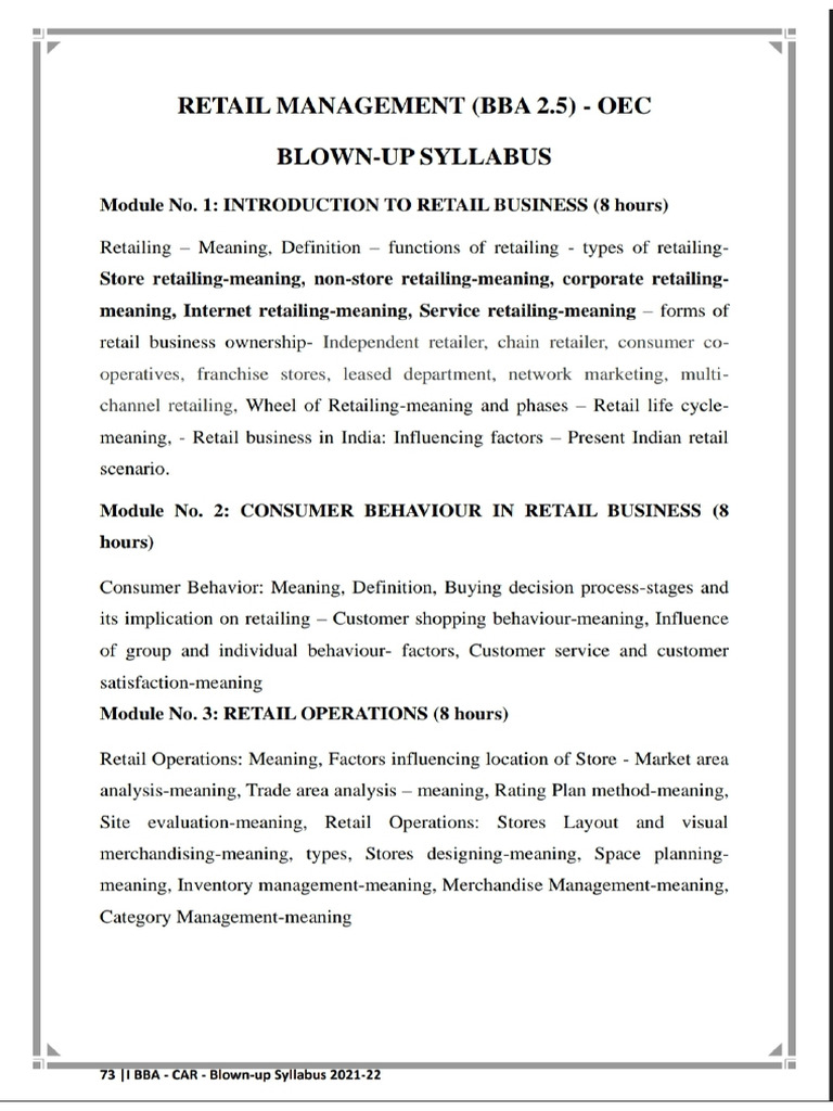 Retail Syllabus | PDF
