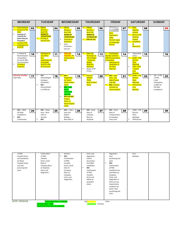 Services Dept - Monthly Calendar - June 2024 | PDF