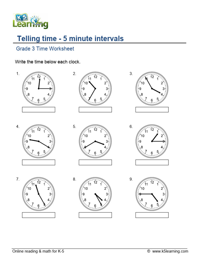 Grade 3 Telling Time 5 Minute Intervals A | PDF