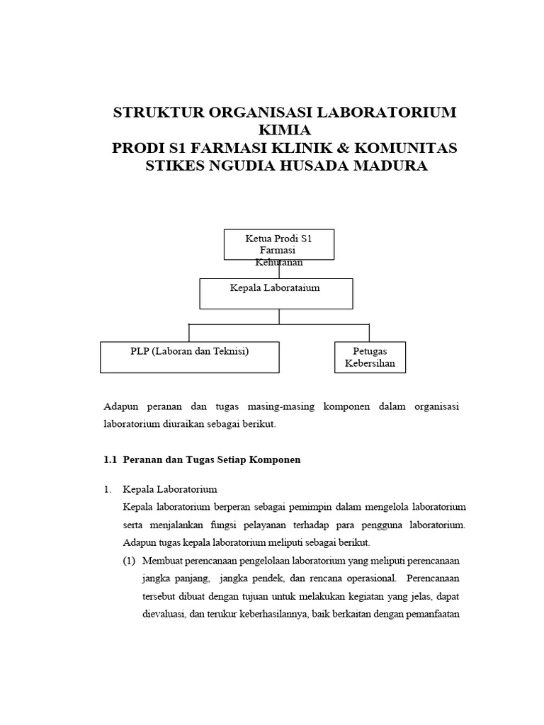Struktur Organisasi Laboratorium Kimia | PDF