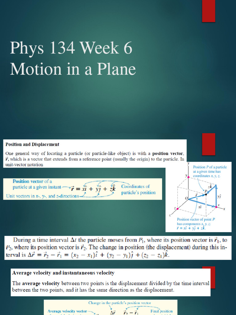 Phys 134 Week 6 Motion in a Plane notes | PDF | Velocity | Drag (Physics)