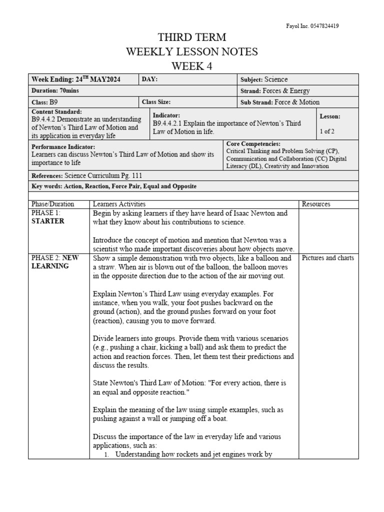 B9-Sci-Wk4 - (2) (1) Edited Razak | PDF | Force | Learning
