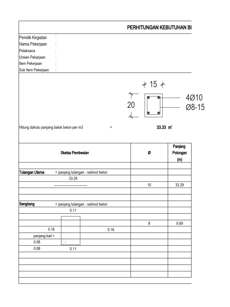 Perhitungan Kebutuhan Besi Beton | PDF