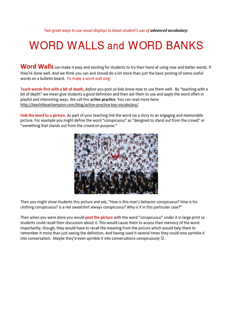 WORD WALLS and WORD BANKS | PDF | Word | Vocabulary