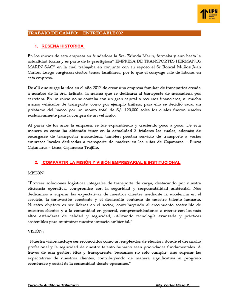 Entregable 002 - Audit. Tribut. | PDF | Business | Transporte