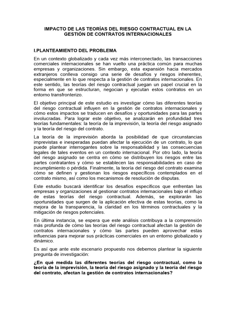 Impacto de Las Teorías Del Riesgo Contractual en La Gestión de ...