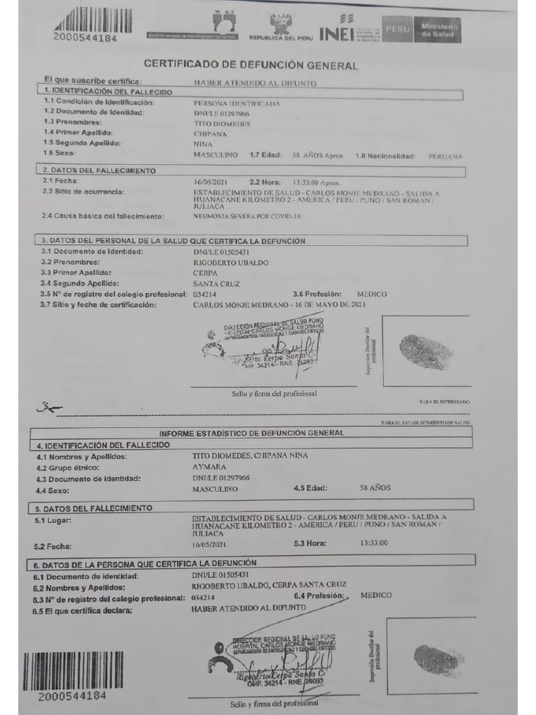Certificado de Defuncion | PDF