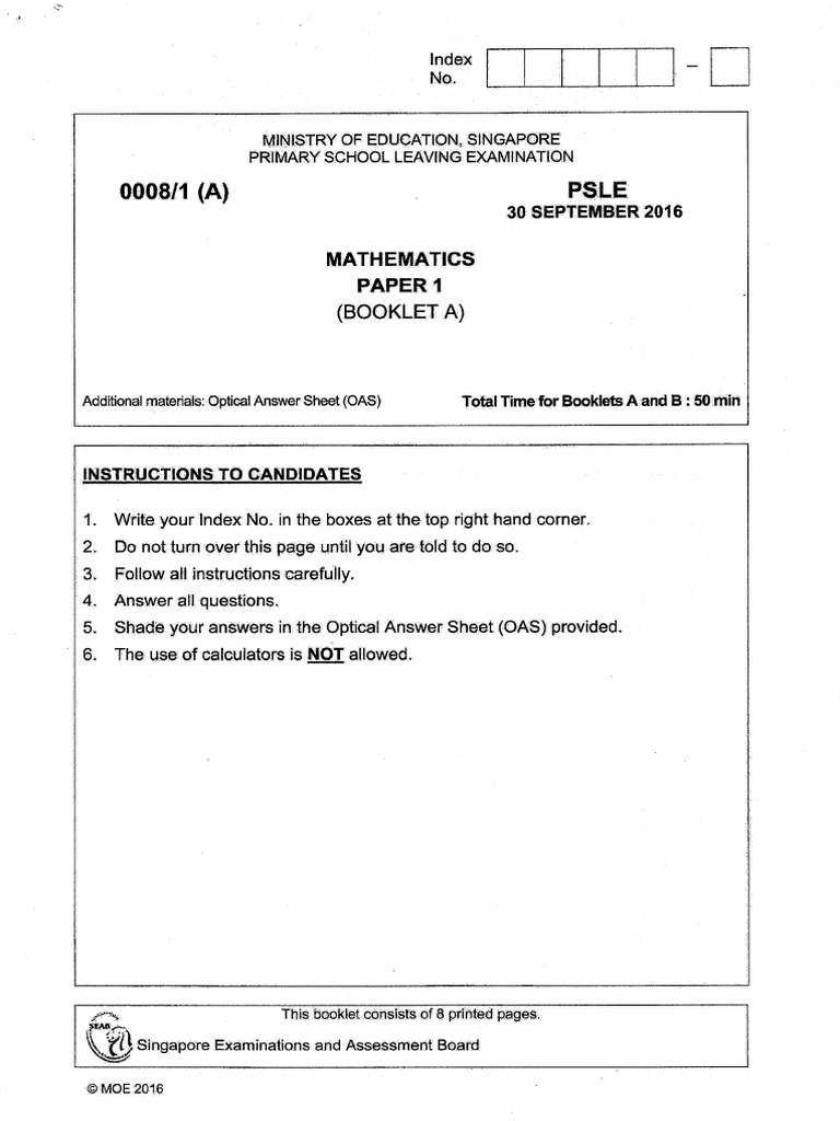 2016 PSLE Mathematics | PDF