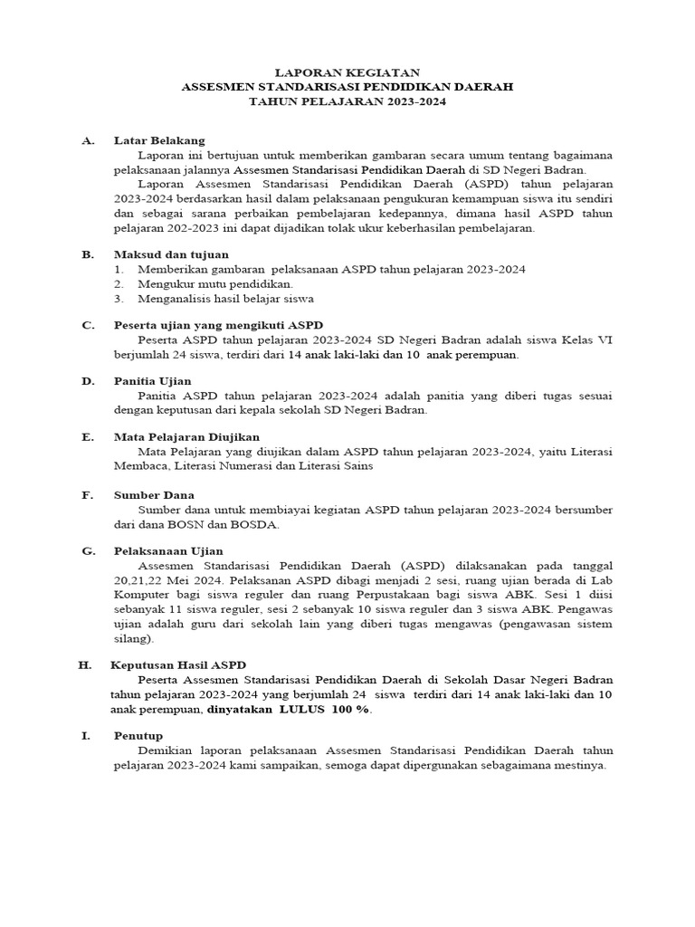 Laporan Kegiatan Aspd 2024 | PDF