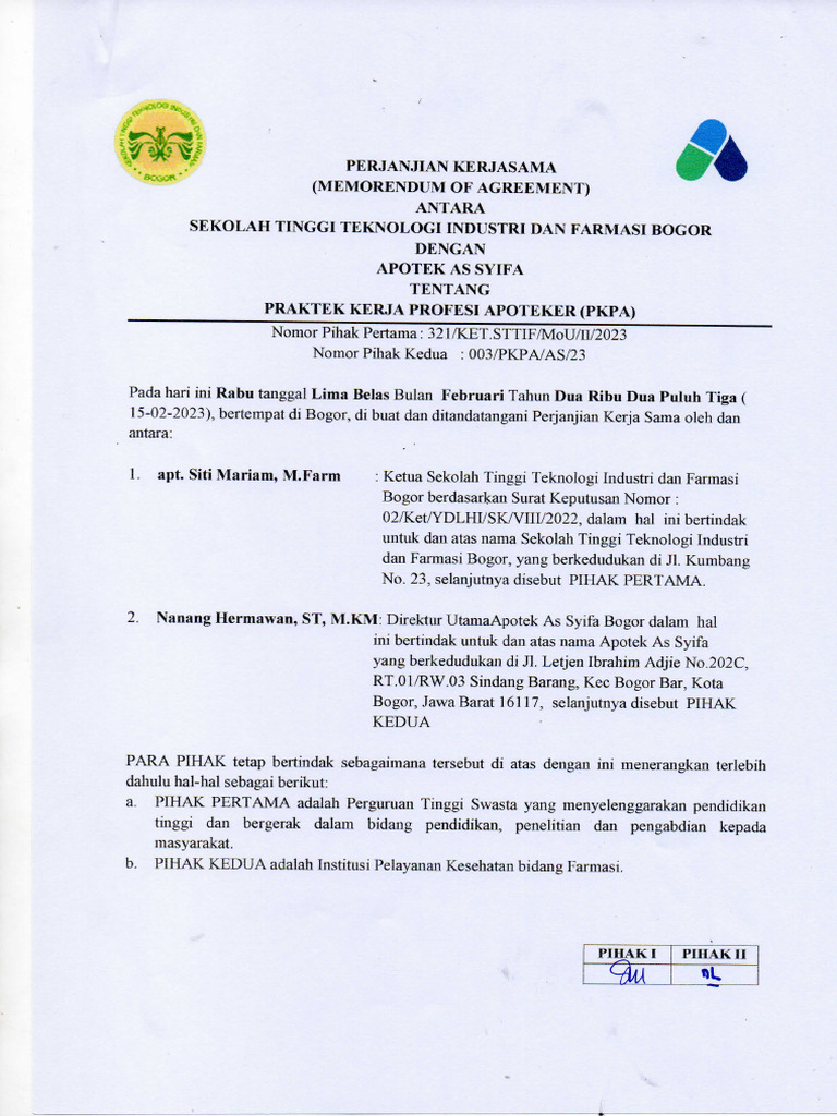 MoU PKPA Apotek As Syifa | PDF