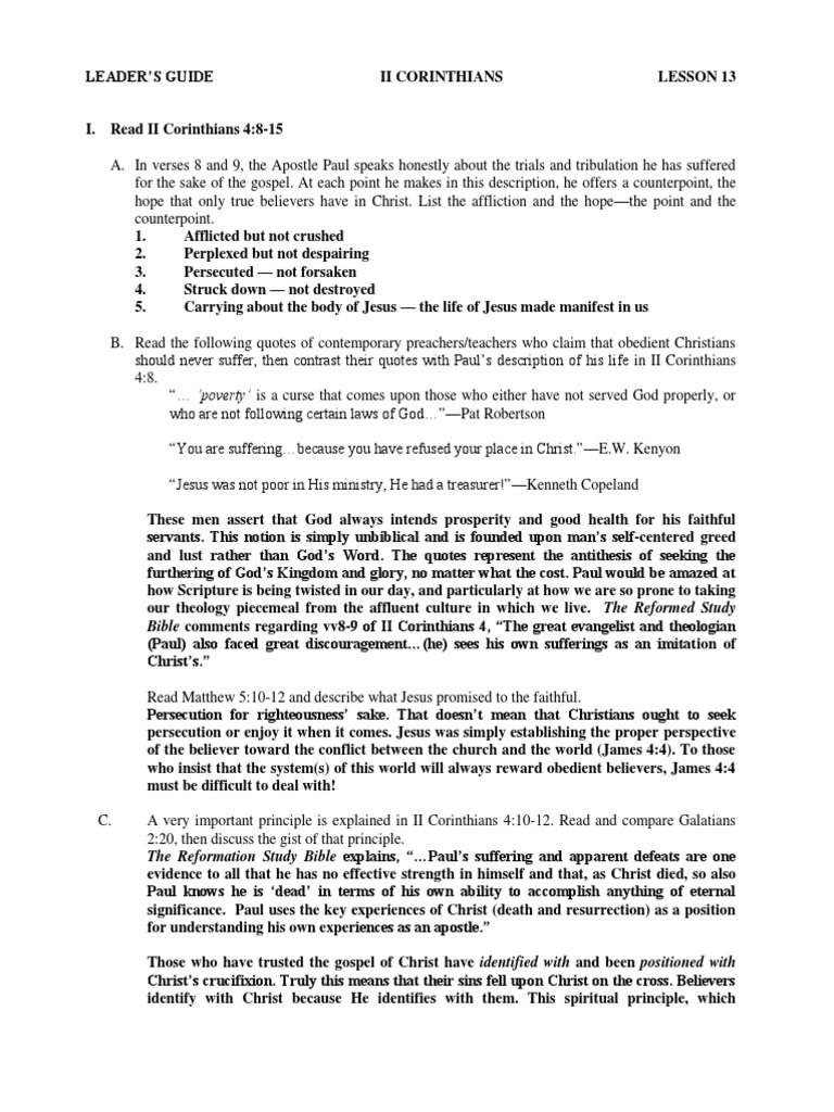 2 Corinthians Lesson 13 LG | PDF | Resurrection Of Jesus | Jesus