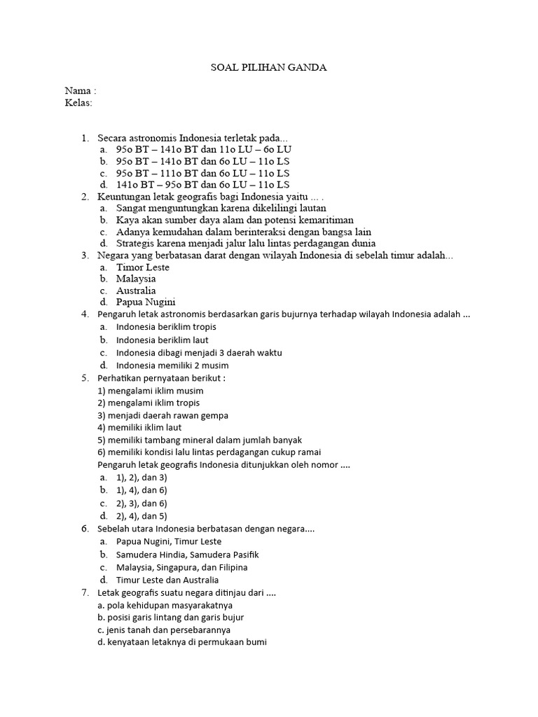 Soal Pilihan Ganda | PDF | Ilmu Sosial | Perjalanan