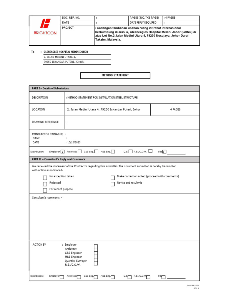 Steel Structure Installation Method Statement | PDF | Screw | Nut ...