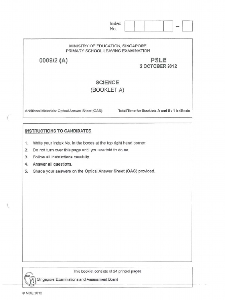 2012 PSLE Science | PDF