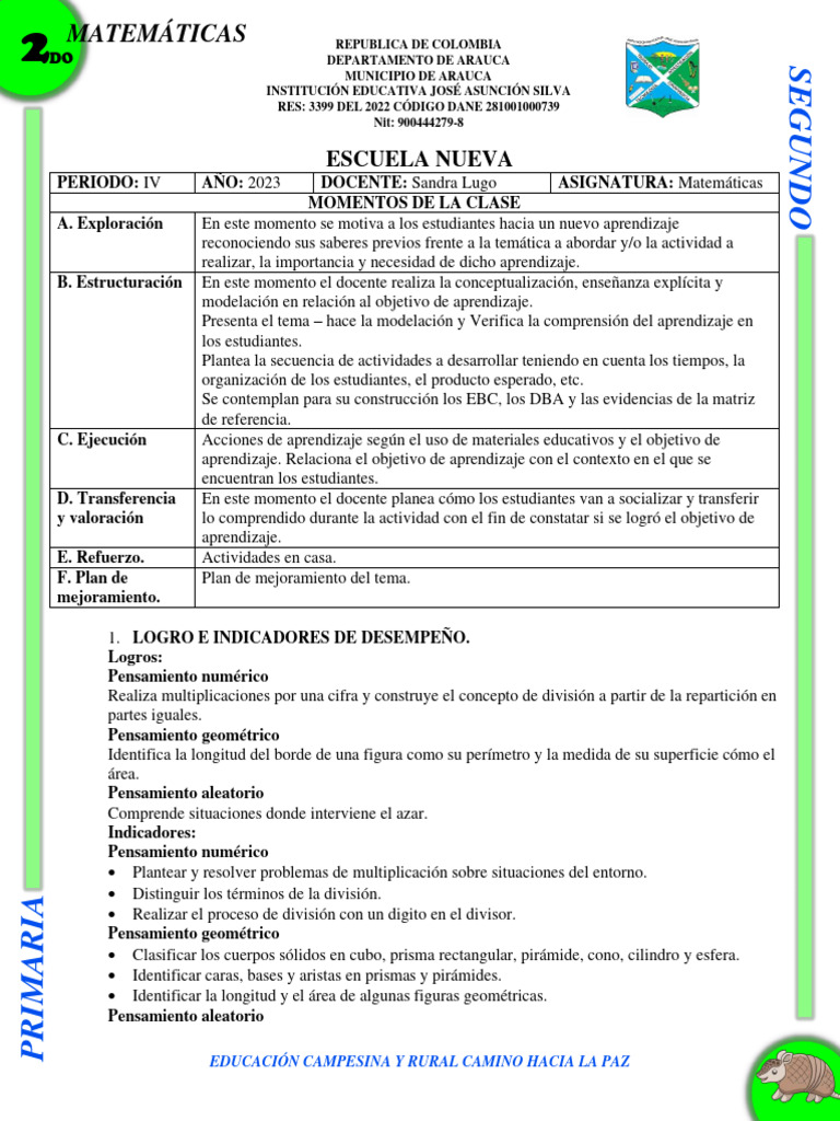 Guia Matematicas Grado 2do - P4 | PDF | División (Matemáticas) | Geometría