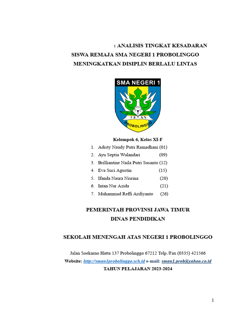 Kadar Luntas: Analisis Tingkat Kesadaran Siswa Remaja SMA Negeri 1 ...