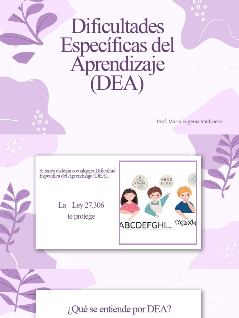 Dificultades Específicas Del Aprendizaje (DEA) : Prof. Maria Eugenia Valdiviezo | PDF | Dislexia ...
