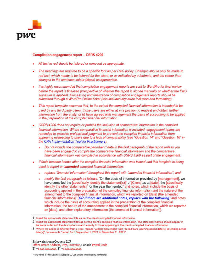 Compilation Report CSRS 4200 FINAL | PDF | Audit | Accountant