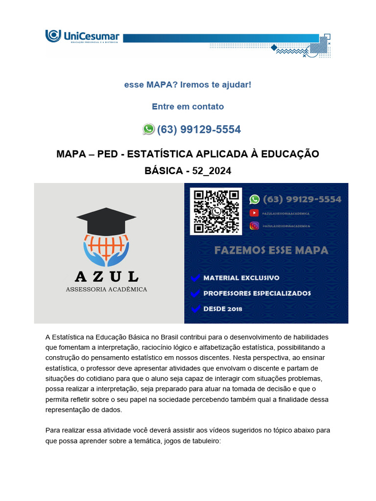 Mapa - Ped - Estatística Aplicada À Educação Básica - 52 - 2024 | PDF ...