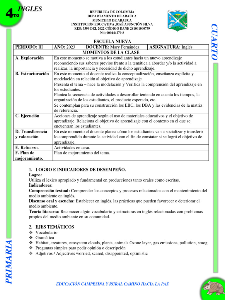 Guia Ingles Grado 4to-P3 | PDF | Aprendizaje | Maestros