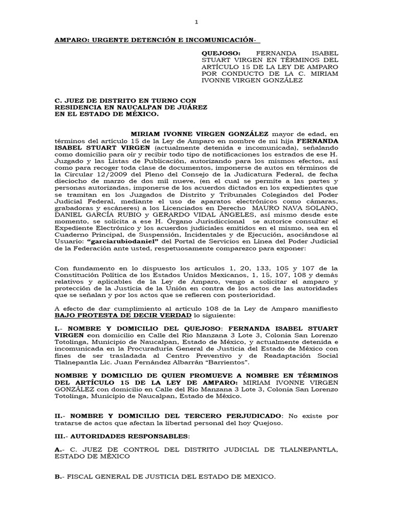 Amparo Incomunicacion Detencion Fernanda Isabel Stuart Virgen | PDF | Convenio europeo de ...