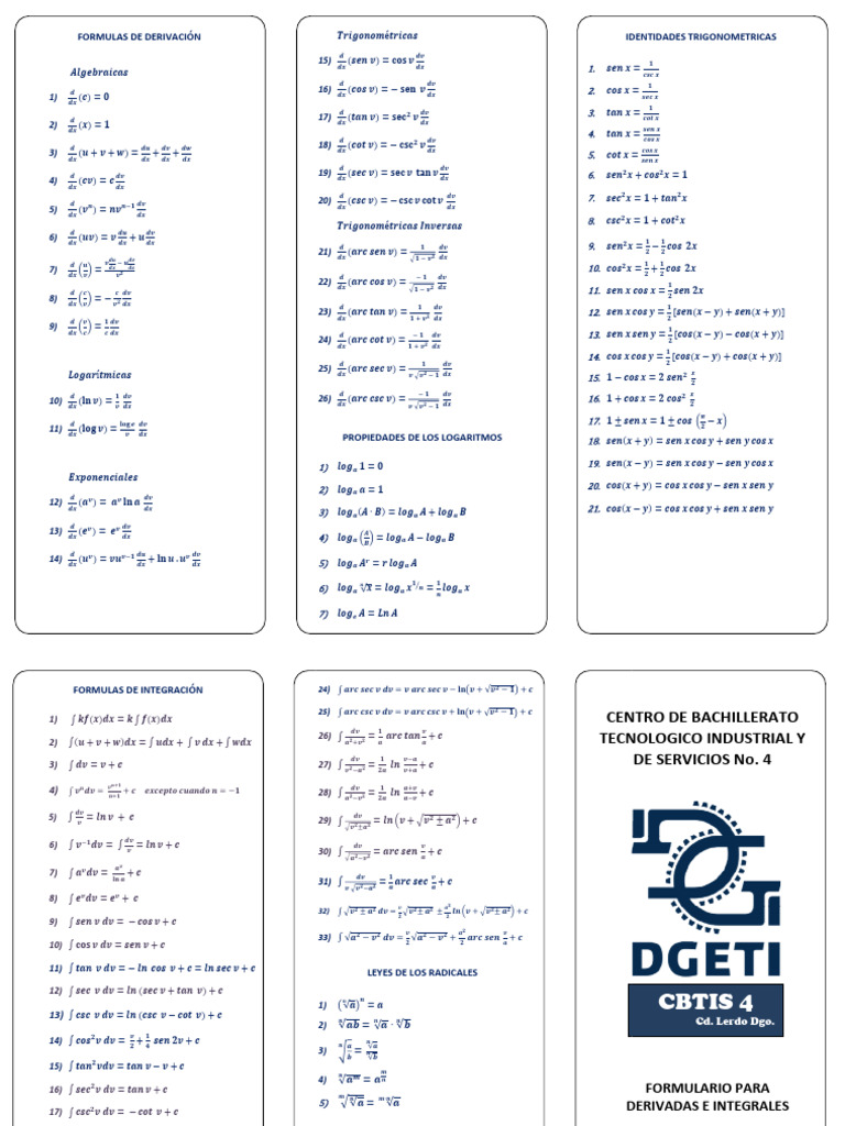 Formulario de Derivadas e Integrales | PDF