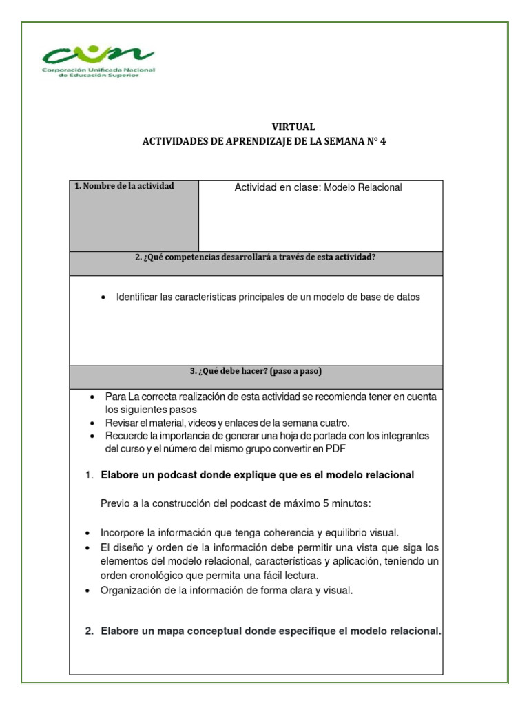 Actividad: Modelo Relacional en Educación Virtual | PDF | Aprendizaje | Cognición