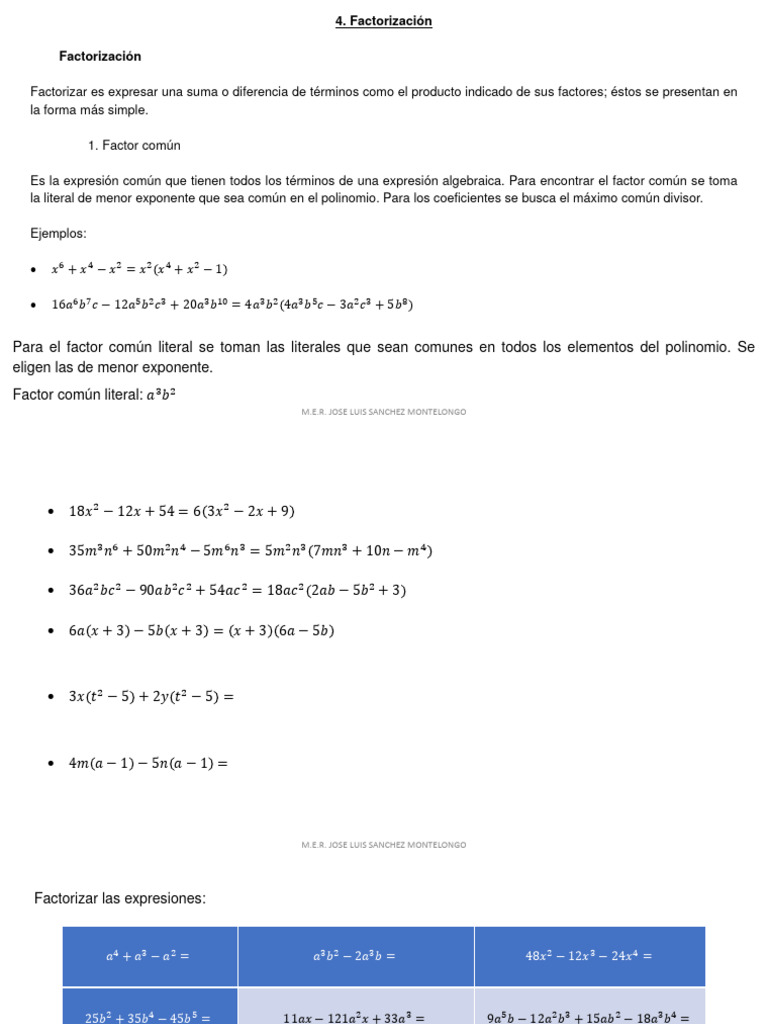 FACTORIZACION | PDF | Factorización | Álgebra abstracta
