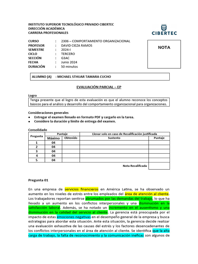2306 Comportamiento Organizacional G3ac 00 Ep David Cieza | PDF | Las ...