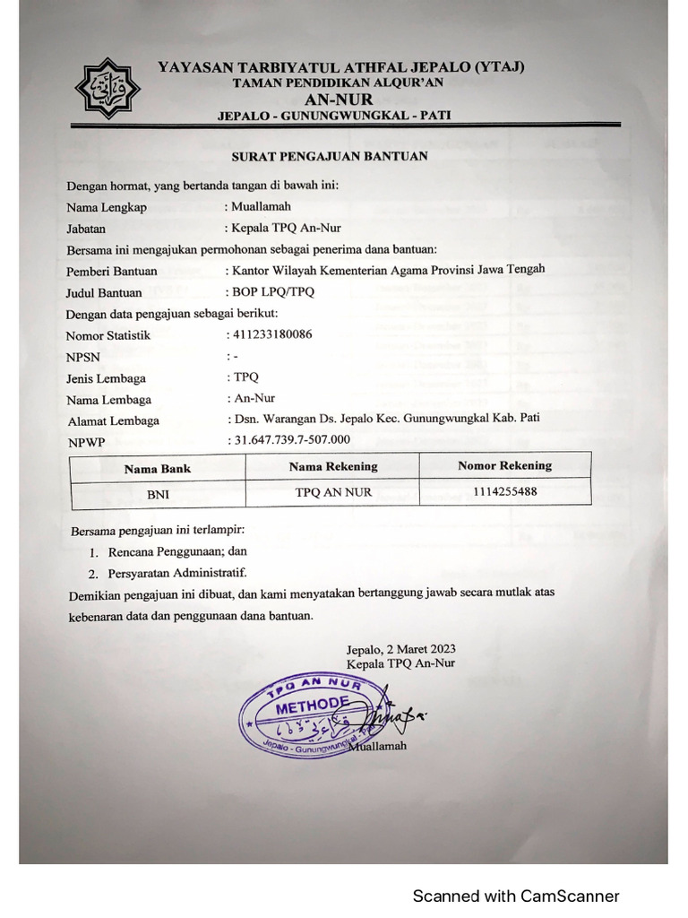 Surat Pengajuan BOP | PDF