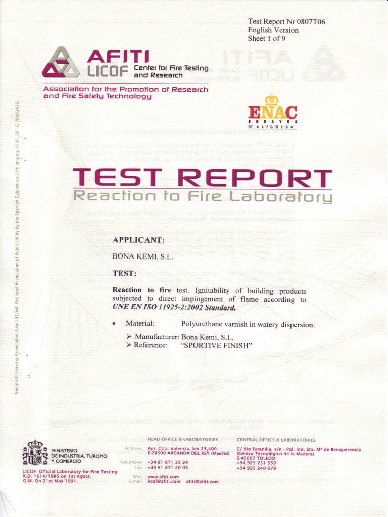 Test Report_EN_ISO_11925_2_Bona_Sportive | PDF | Chemical Reactions ...