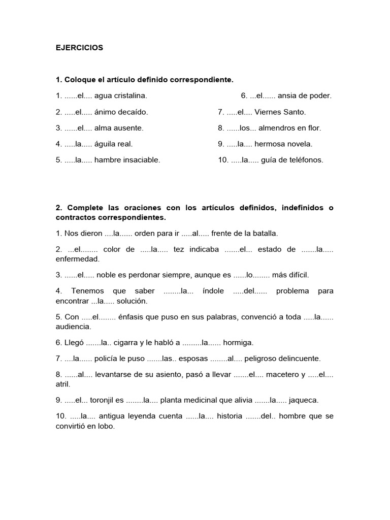 Ejercicios Adjetivo, Articulo Pronombre Verbo | PDF