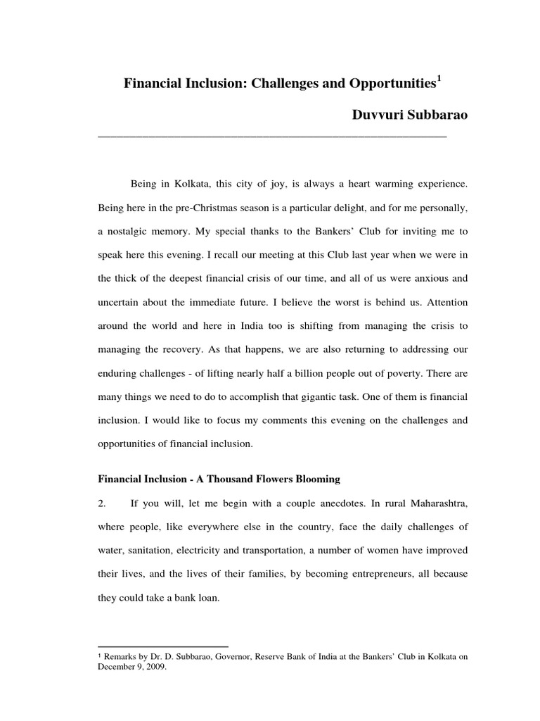 Financial Inclusion Duvvuri Subbaro | PDF | Financial Inclusion | Microfinance