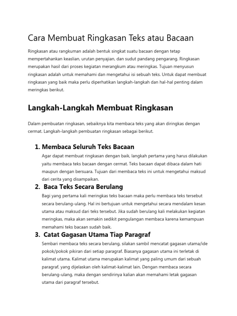 Cara Membuat Ringkasan Teks atau Bacaan | PDF