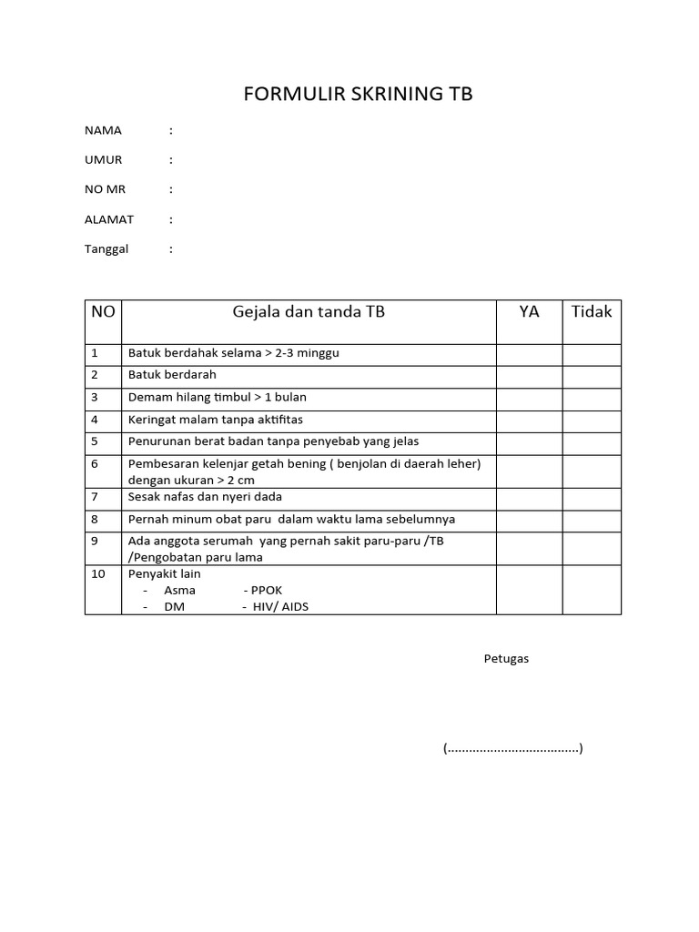 Formulir Skrining TB Contoh | PDF