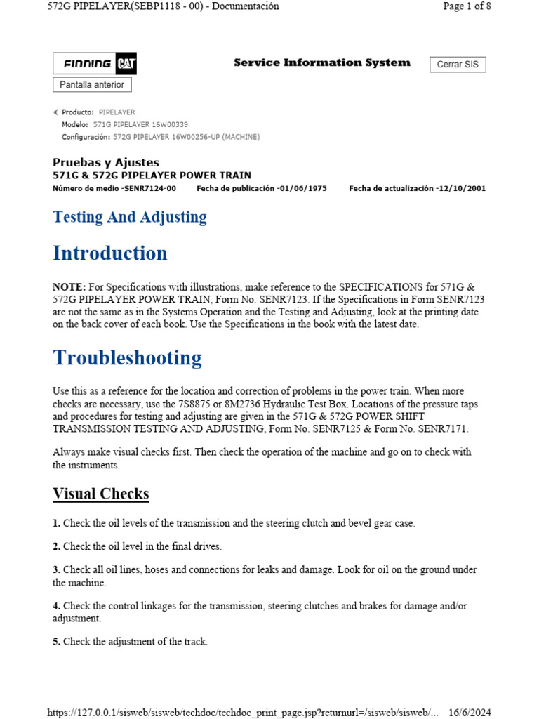 Testing and Adjusting: Visual Checks | PDF | Clutch | Pump