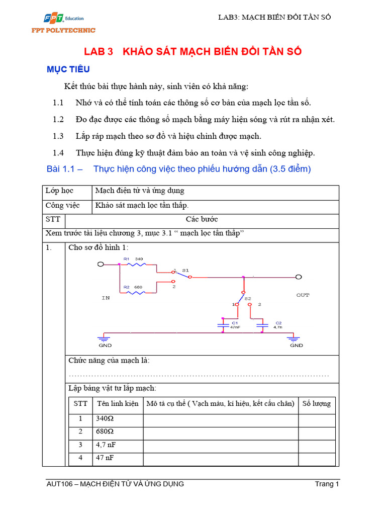 AUT106 Lab3 | PDF