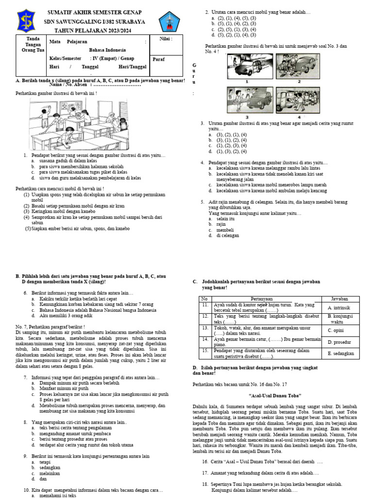 Sumatif Akhir Genap Bi KLS 4 | PDF