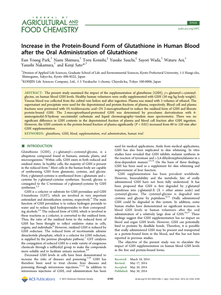 KOHJIN Glutathione Bioavailability (ACS) | PDF | Glutathione | Biochemistry