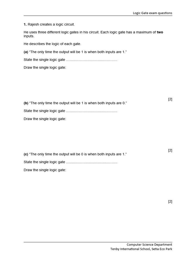 Logic Gate Exam Questions and Answers | PDF | Logic Gate | Digital ...