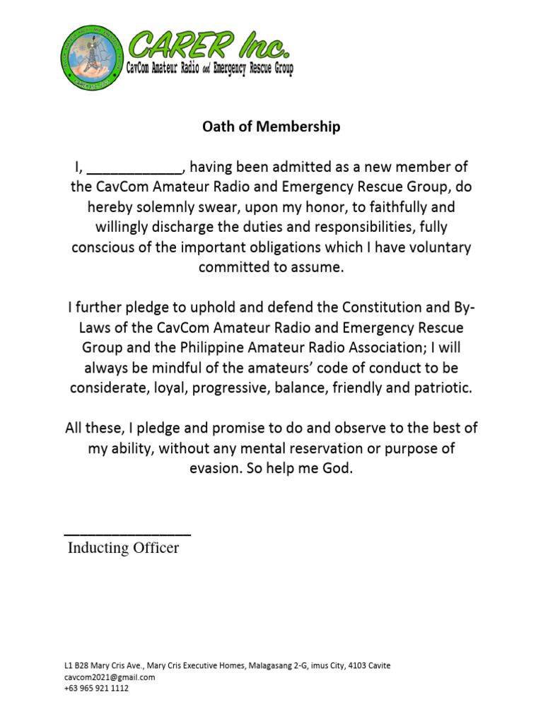 Oath of Office Members DX1CC | PDF | Oath Of Office | Oral Communication