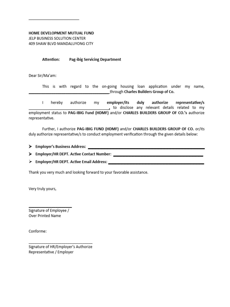 Borrower's Consent Letter - Employer - HDMF | PDF | Business