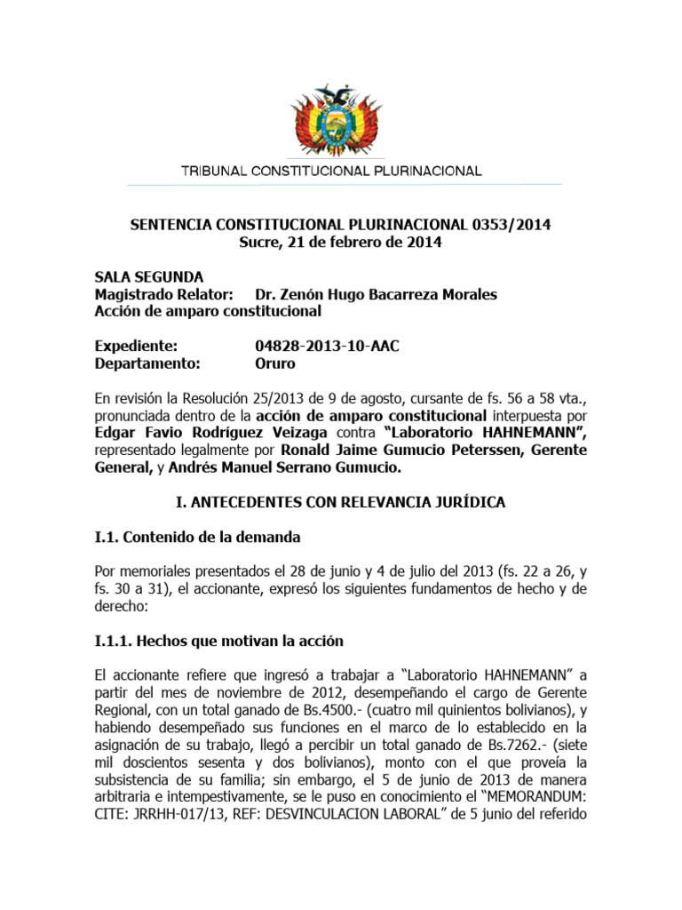 SCP 0353-14 21.feb Despido Injustifi | PDF | Derecho laboral | Derecho ...