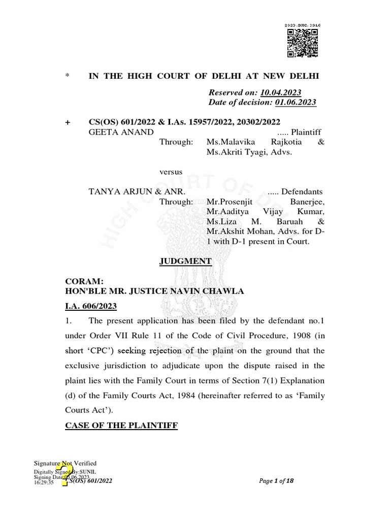 Geeta Anand Vs Tanya Arjun Anr On 1 June 2023 | PDF | Lawsuit ...