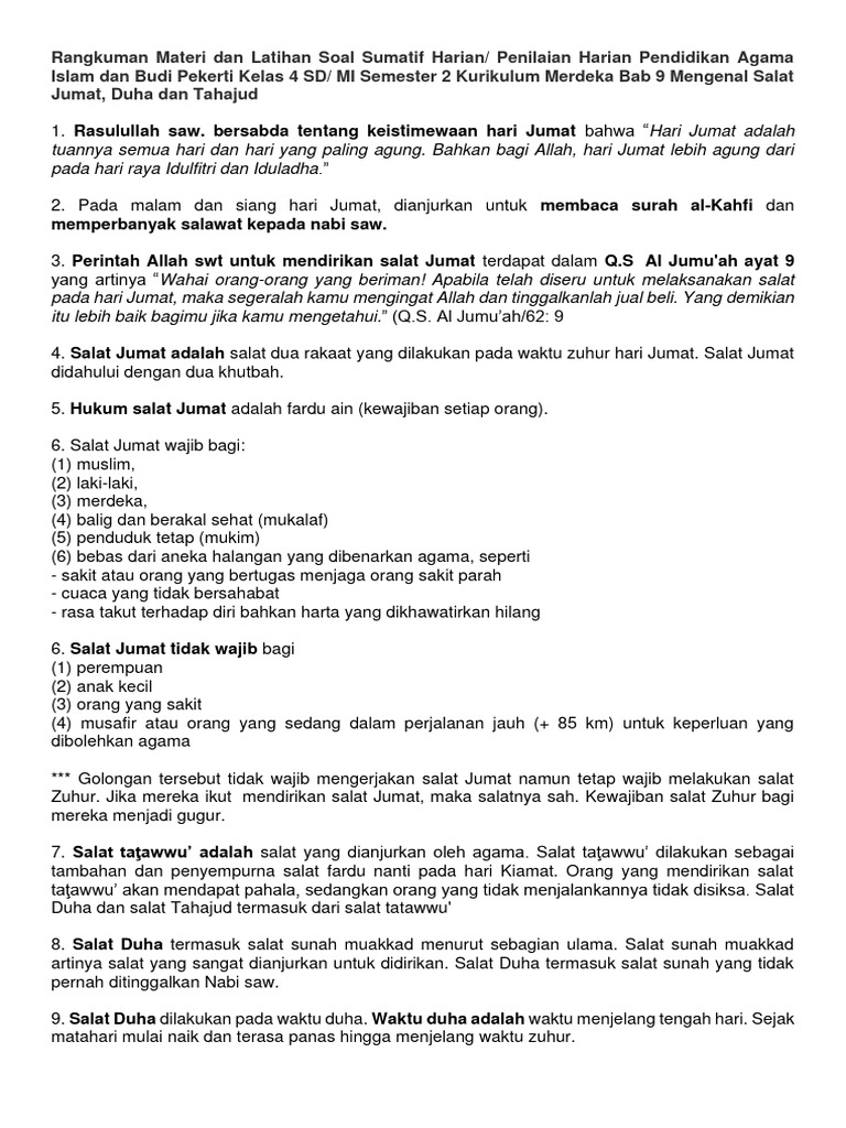 Rangkuman Materi Dan Latihan Soal Sumatif Harian PAIBP | PDF Rangkuman Materi Dan Latihan Soal Sumatif Harian PAIBP | PDF