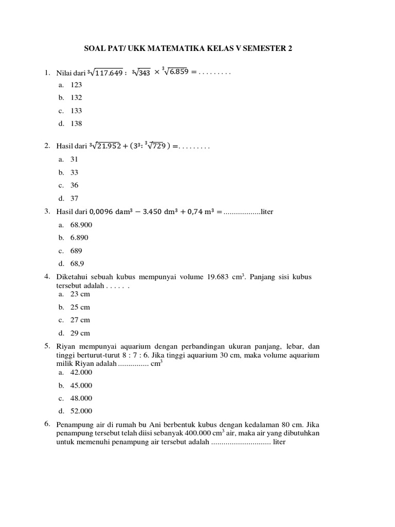 Latihan Pas MTK Kelas V SMT 2 | PDF | Metode & Bahan Ajar | Griya & Taman