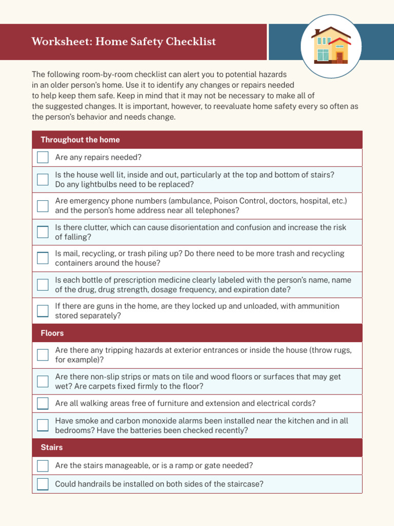 Worksheet Home Safety Checklist 1 | PDF | Stairs | Shower