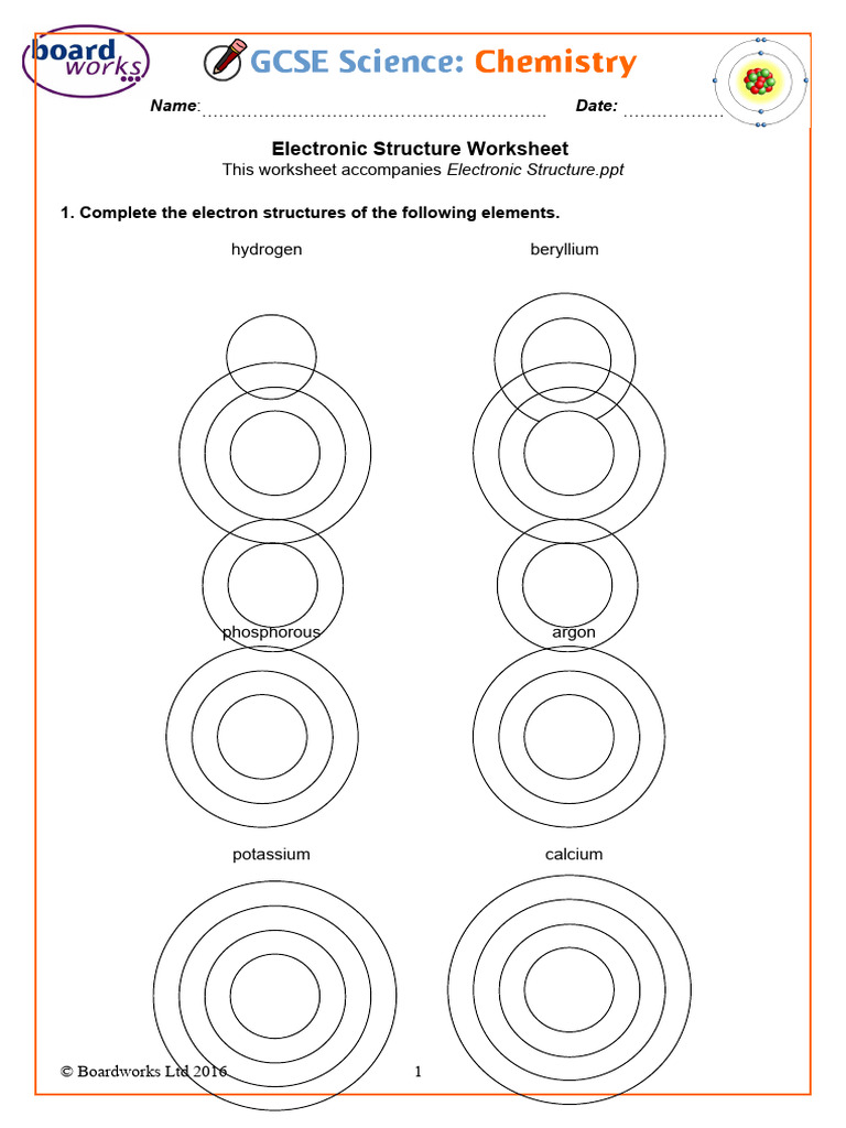 Electronic Structure Worksheet | PDF