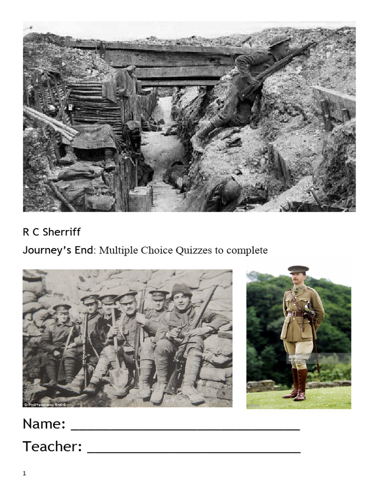 Multiple Choice Quizzes Journey's End To Complete After Each Act Cold ...